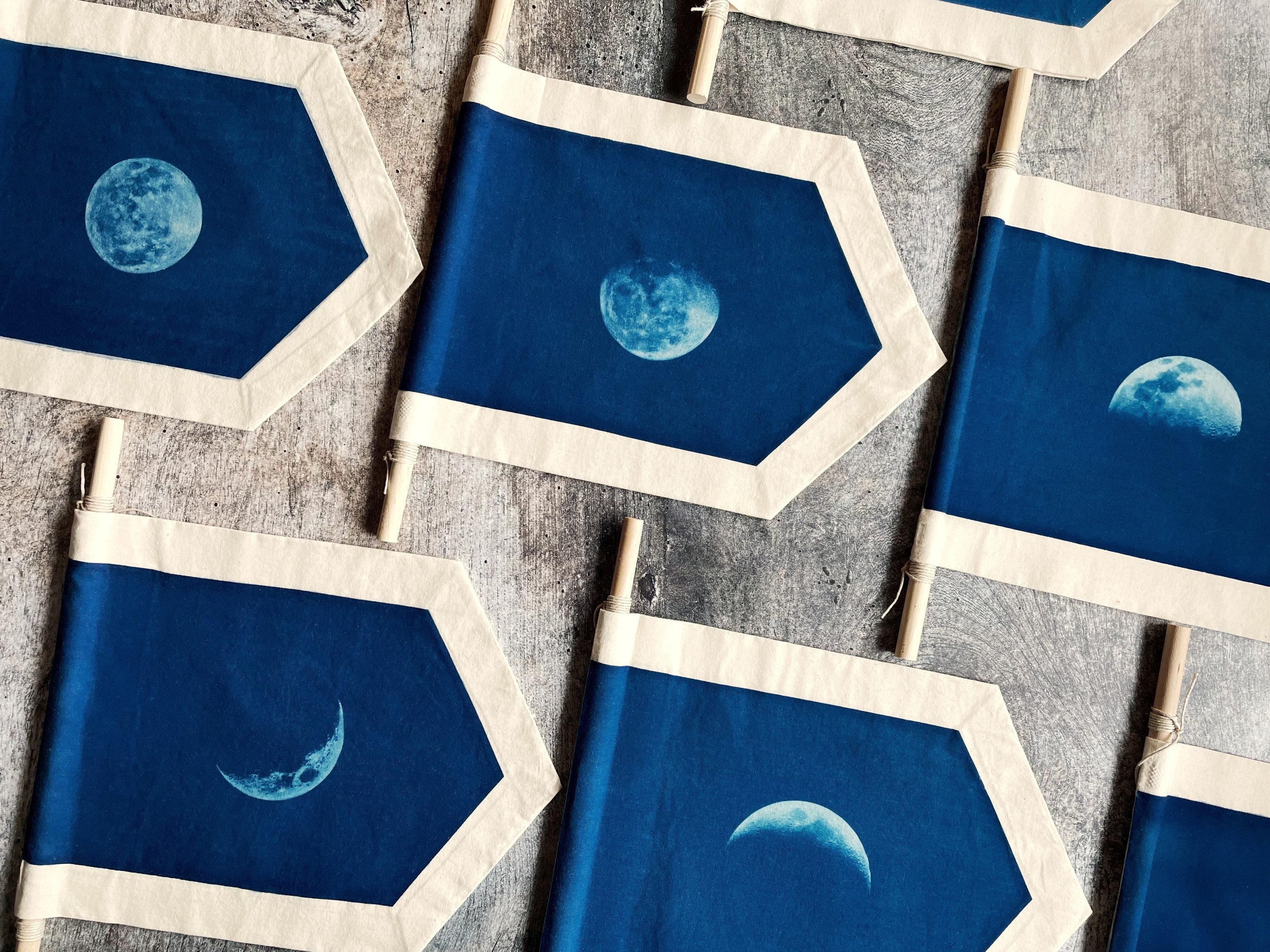 Moon Cyanotype Wall Banner Lunar Phase Wall Hanging - Etsy