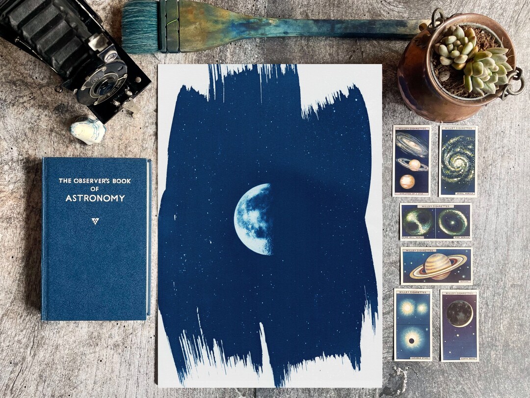 Moon & Stars Cyanotype Art Print Moon Phase Wall Art - Etsy