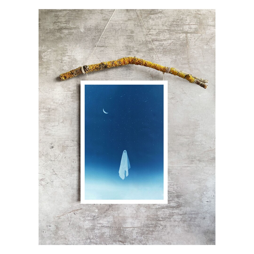 Celestial Ghost Cyanotype Art Print, Spooky Night Sky Artwork ...