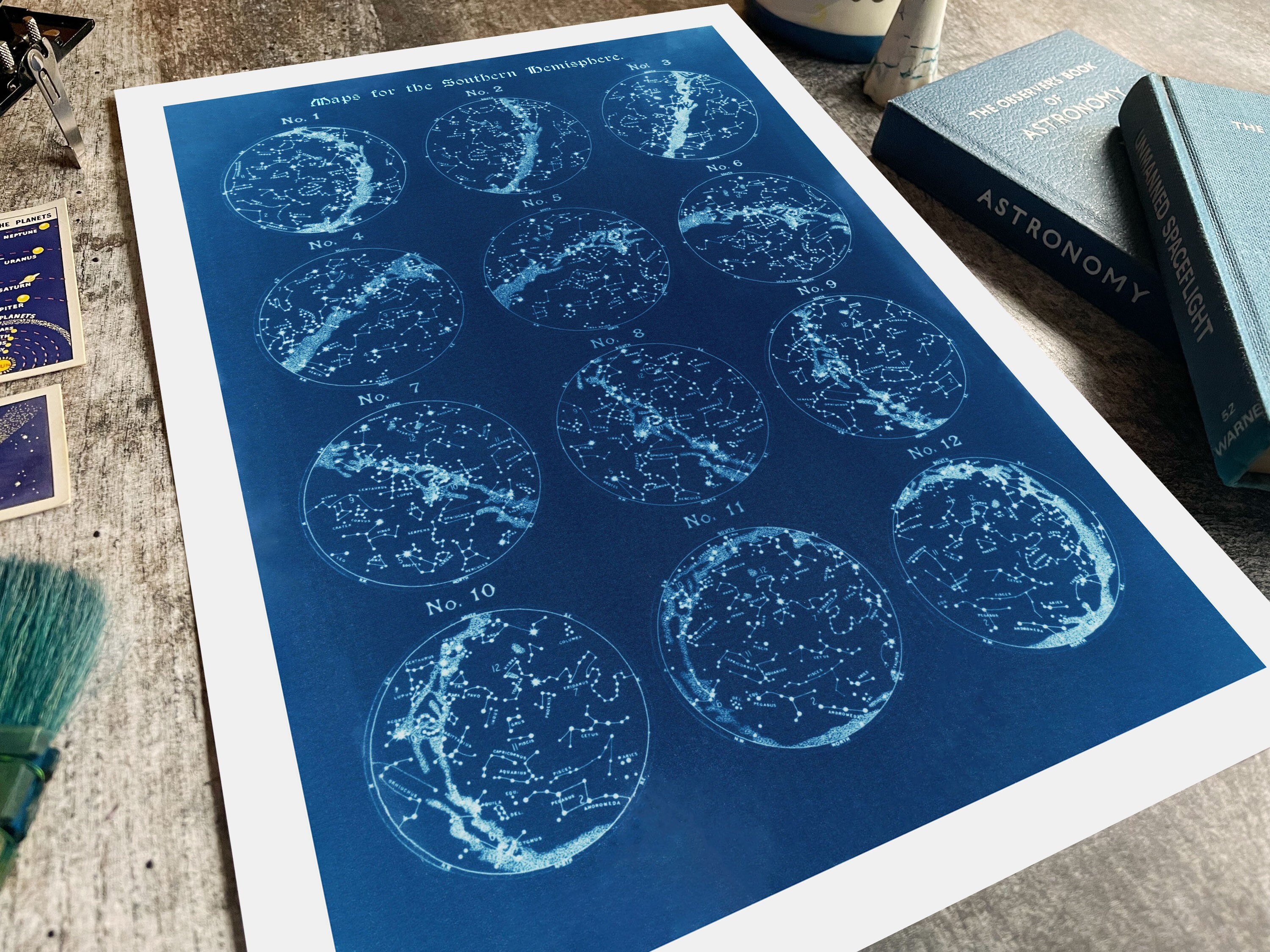 Vintage Style Constellation Star Map Cyanotype Art Print, Victorian ...