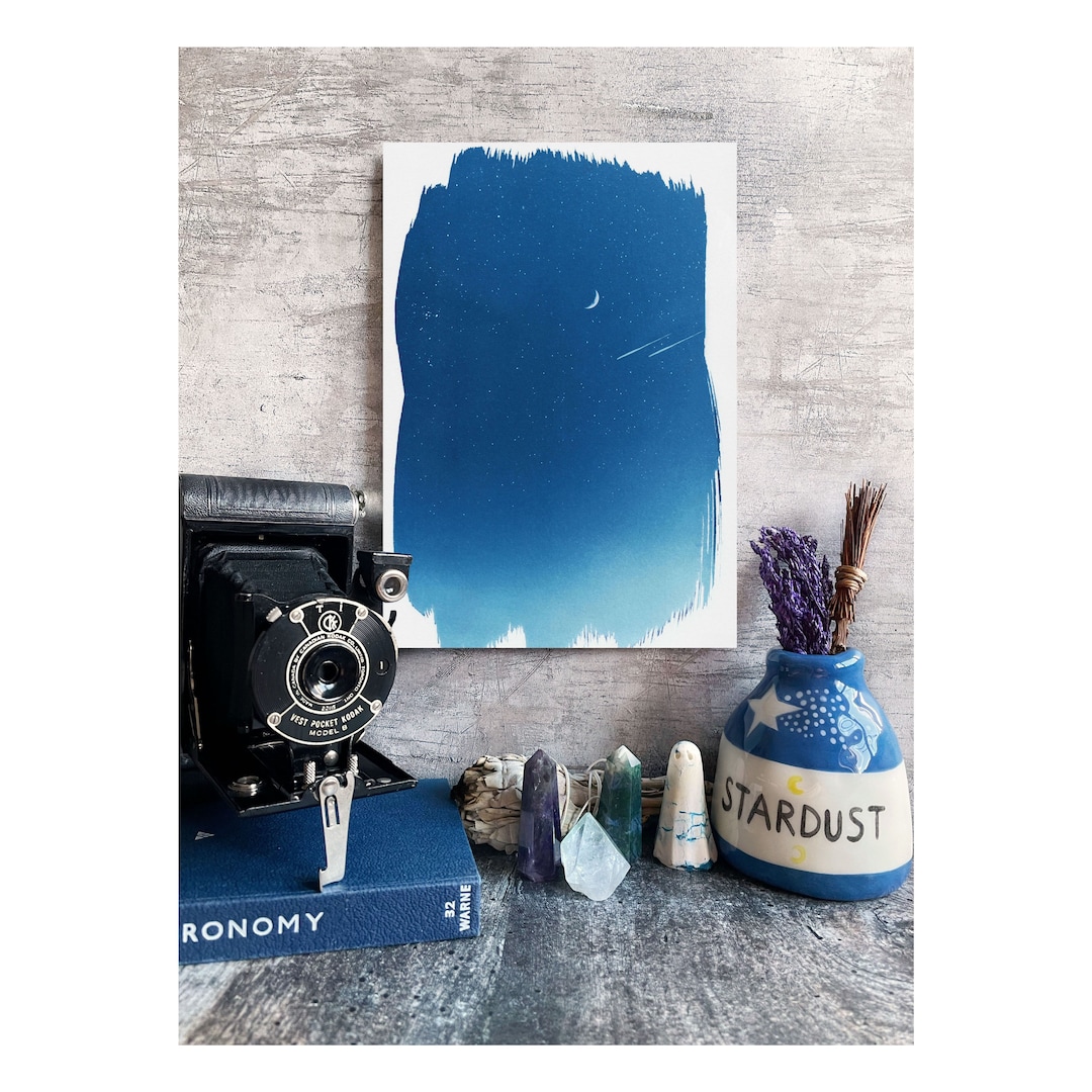 Night Sky Scene Cyanotype Fine Art Print Space Aesthetic Wall - Etsy
