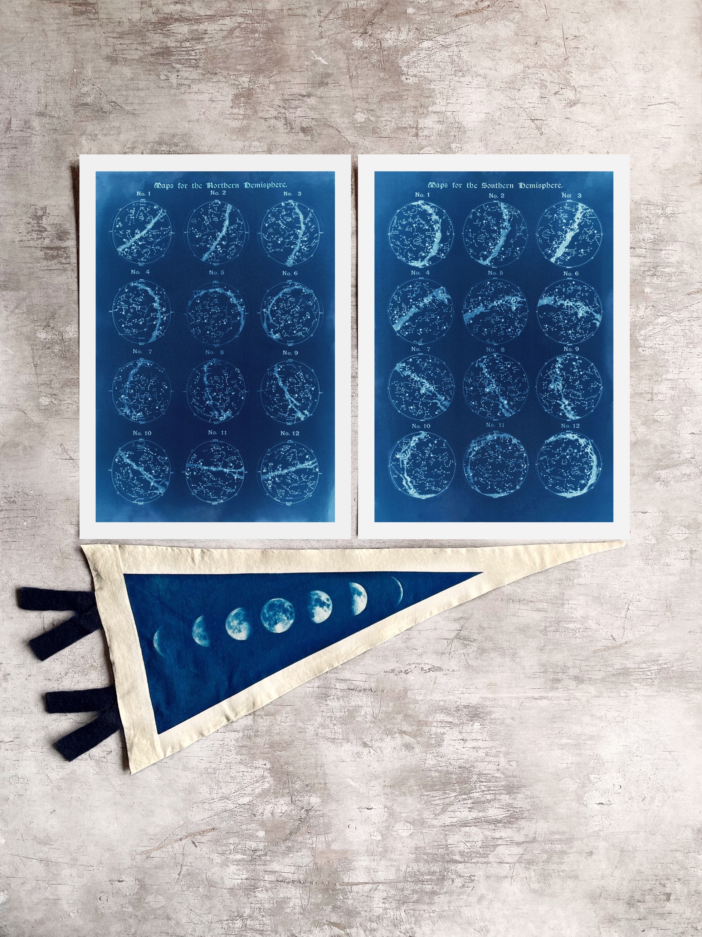 Vintage Style Constellation Star Map Cyanotype Art Print, Victorian ...