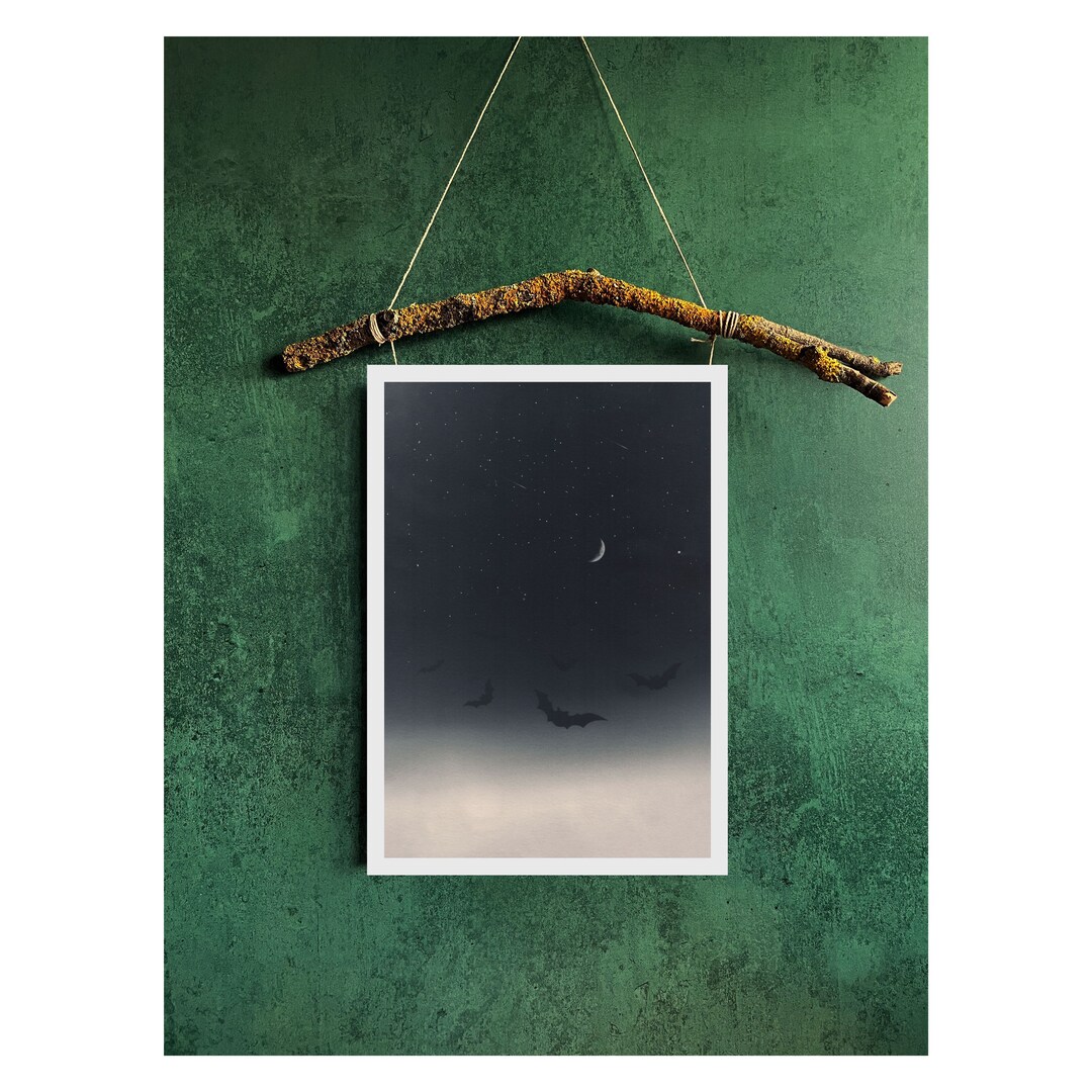 Flying Bats Toned Cyanotype Art Print Spooky Night Sky - Etsy