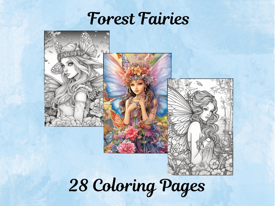 Enchanting Forest Fairy Coloring Pages 28 Adult Fantasy Coloring Sheets ...