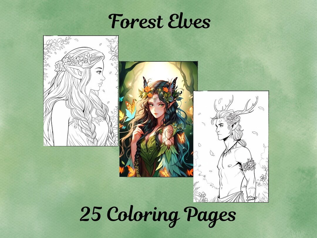 Forest Elves Coloring Pages 25 Adult and Child Fantasy Coloring Sheets ...