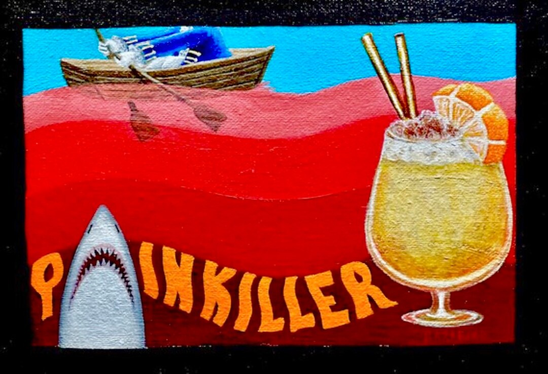 Painkiller 11”x17” Rum Tiki Tropical Cocktail Bar Drink Menu Art Shark ...