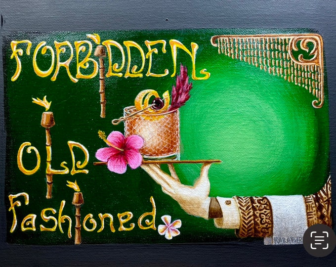 Forbidden Old Fashioned 8.5x11” Tiki Bar Rye Whiskey Cocktail Drink ...