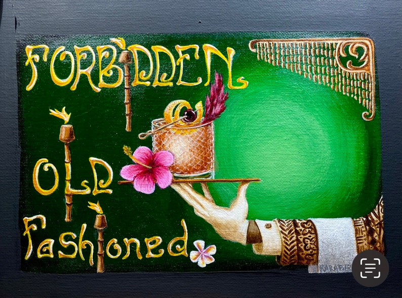 Forbidden Old Fashioned 8.5x11 Tiki Bar Rye Whiskey Cocktail Drink Menu ...