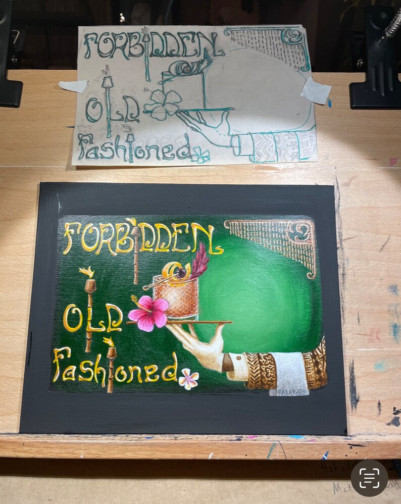 Forbidden Old Fashioned 8.5x11 Tiki Bar Rye Whiskey Cocktail Drink Menu ...