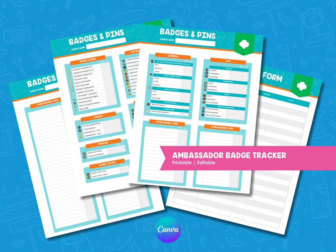 Ambassador Badge Tracker Printable | Girl Scout Troop Leader Sheet ...