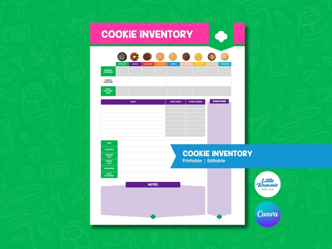 Cookie Inventory Sheet Printable | Girl Scout | Troop Leader Planning ...