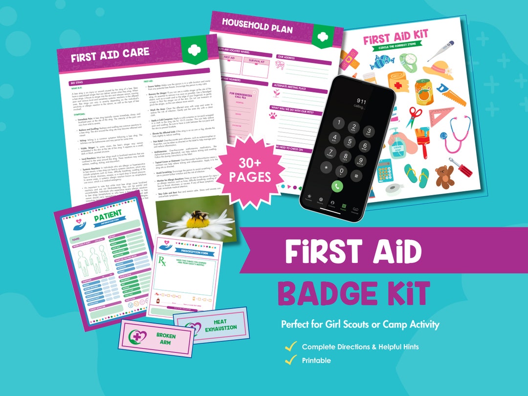 First Aid Badge Kit Printable | Girl Scout Troop Activity | Digital ...