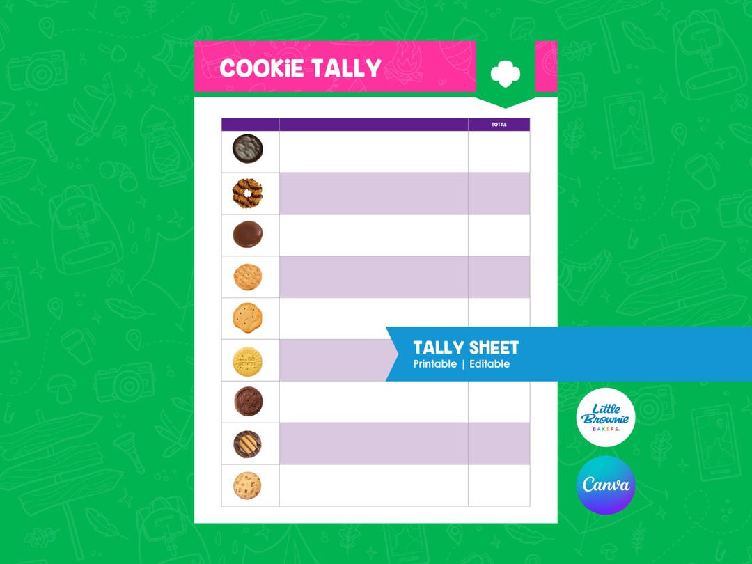 Cookie Tally Sheet Printable | Girl Scout | Troop Leader Cookie Count ...