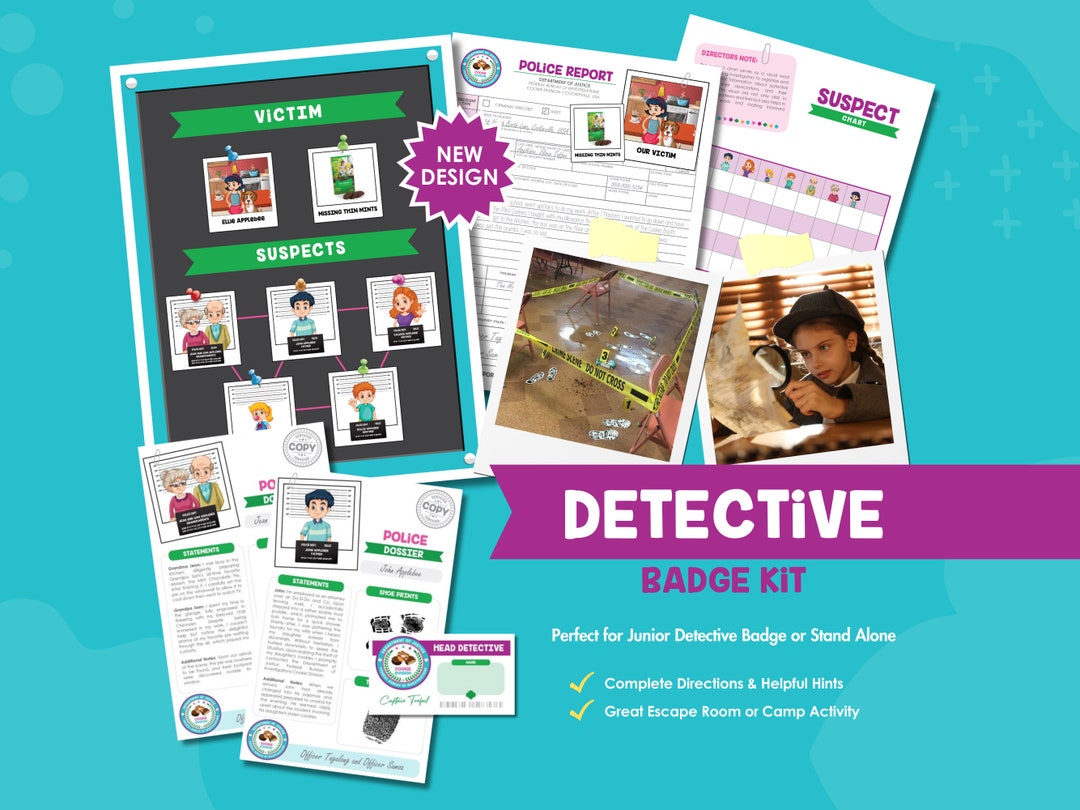 Detective Badge Kit Printable | Junior Girl Scout Escape Room Mystery ...