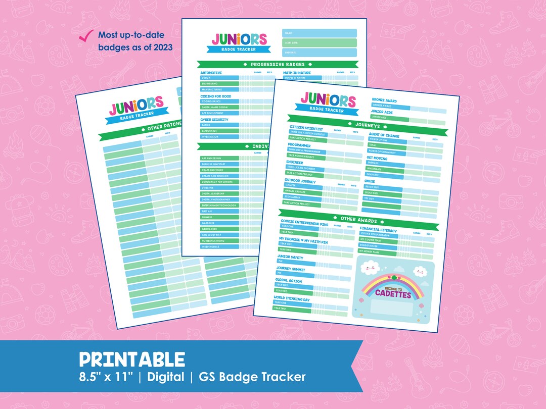 Junior Badge Tracker 8.5 X 11 Troop Leader Girl Scouts - Etsy