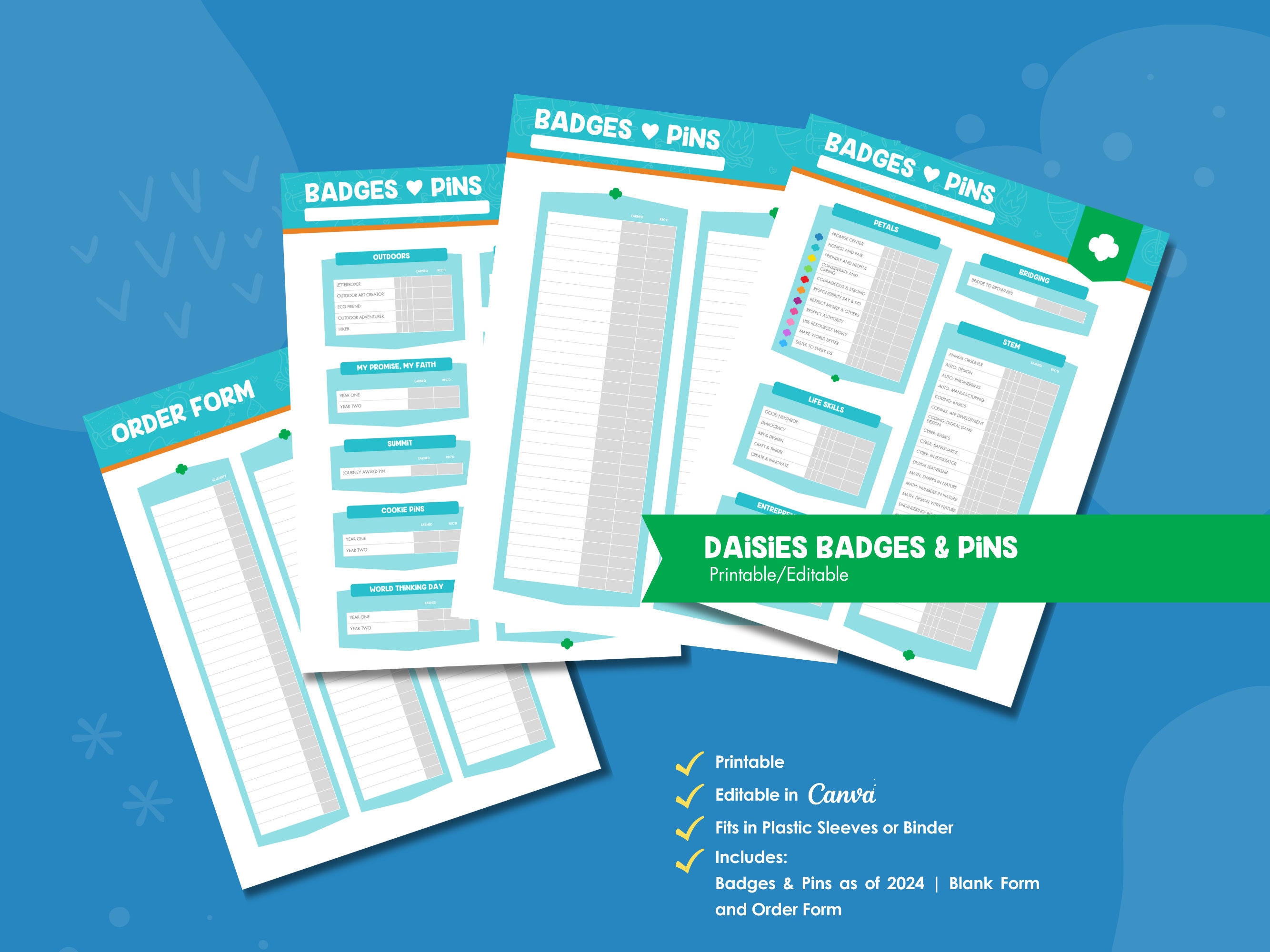 Daisy Badge Tracker Daisies 8.5 X 11 Troop Leader Girl Scouts GS Girl ...