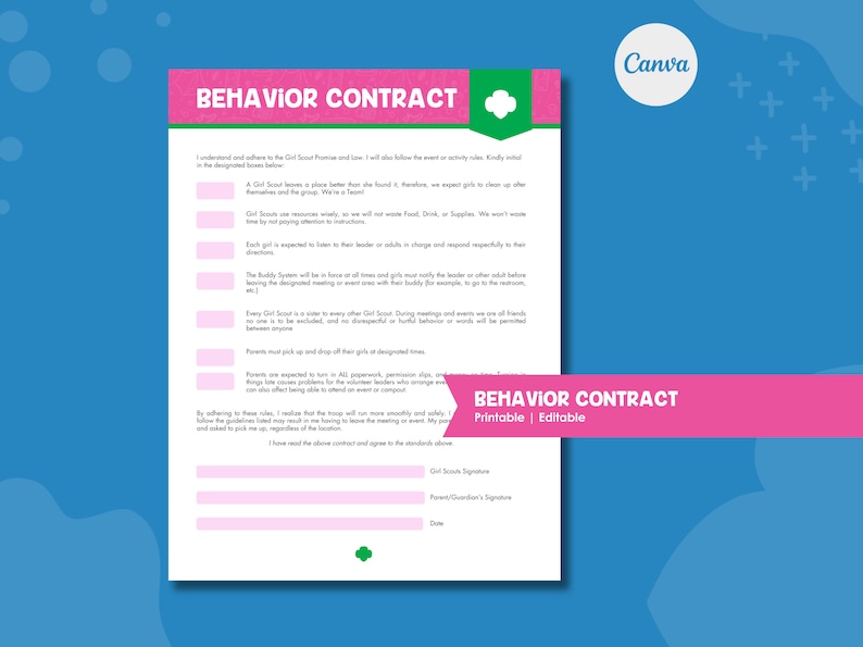 Behavior Contract | 8.5 X 11 | Troop Leader | Girl Scouts | GS | Girl ...