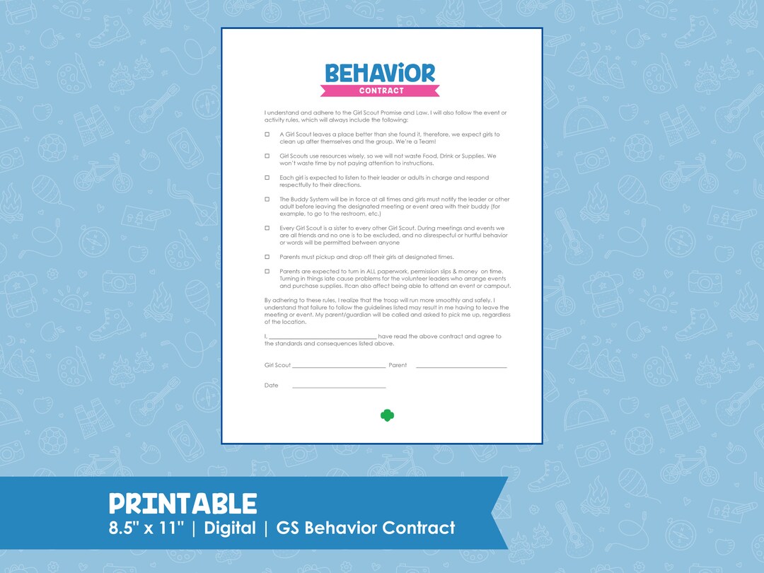 Behavior Contract 8.5 X 11 Troop Leader Girl Scouts GS - Etsy
