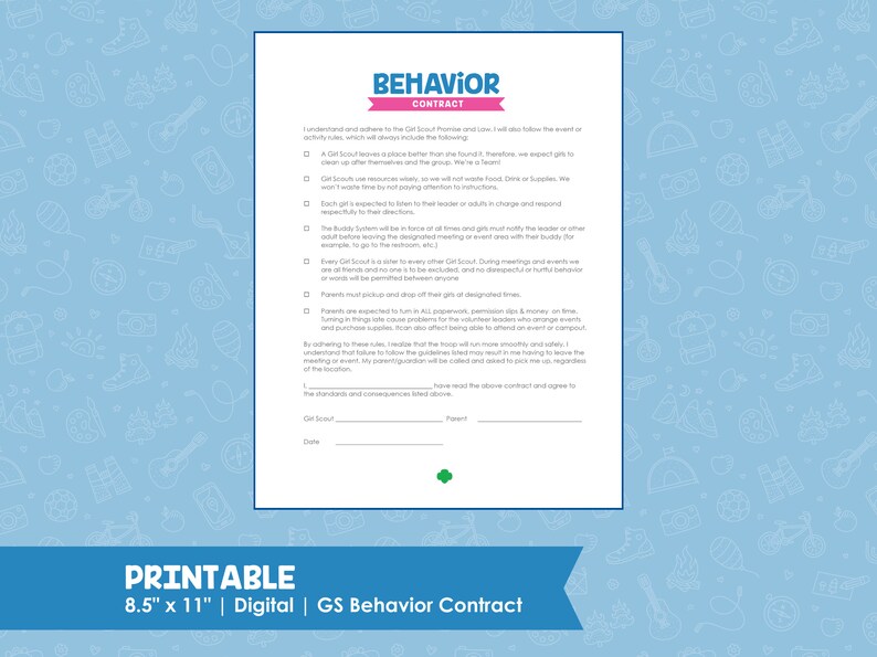 Behavior Contract 8.5 X 11 Troop Leader Girl Scouts GS - Etsy