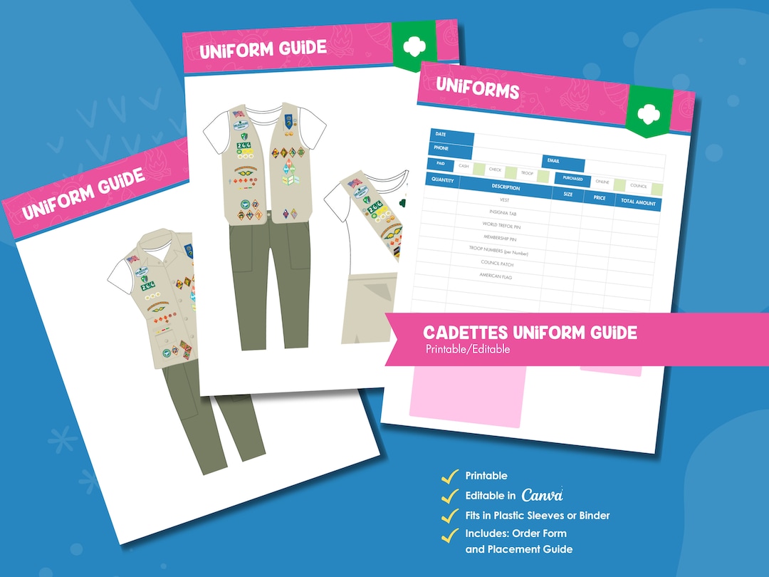 Cadette Uniform Order Form and Guide 8.5 X 11 Troop Leader Girl Scouts ...