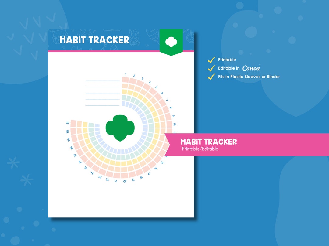 Habit Tracker 8.5 X 11 Troop Leader Girl Scouts GS Girl Led Digital ...