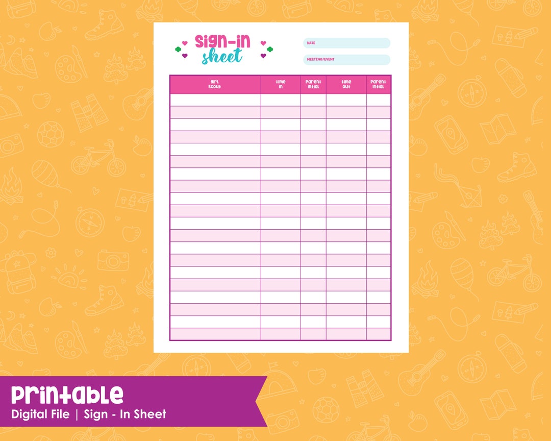 8.5 X 11 Girl Scout Sign in Sheet Printable GS Girl - Etsy