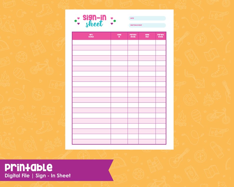 8.5 X 11 Girl Scout Sign in Sheet Printable GS Girl - Etsy