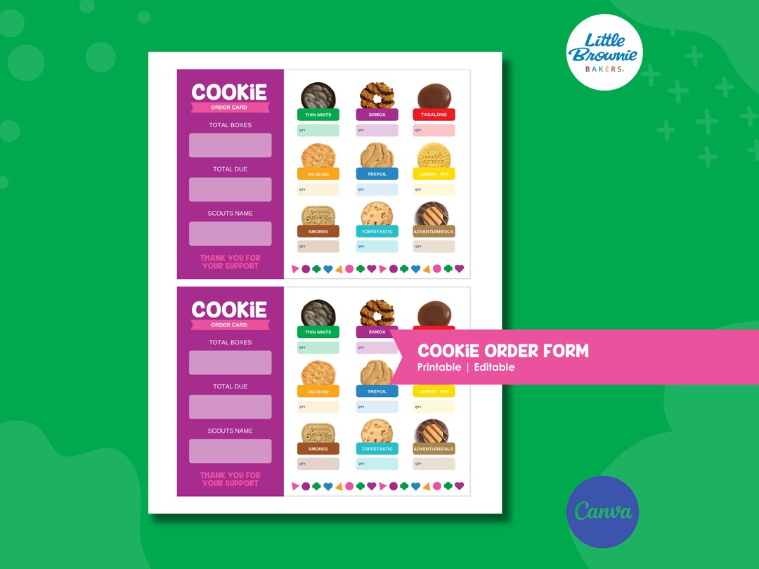 Cookie Order Form | LBB | 8.5 X 11 | Troop Leader | Girl Scouts | GS ...
