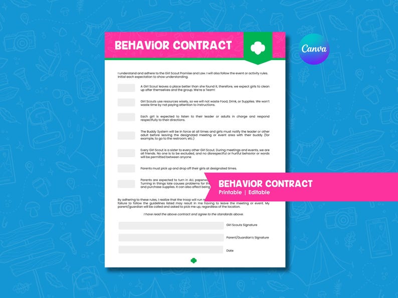 Behavior Contract Printable | Girl Scout Troop Leader Resource (digital ...