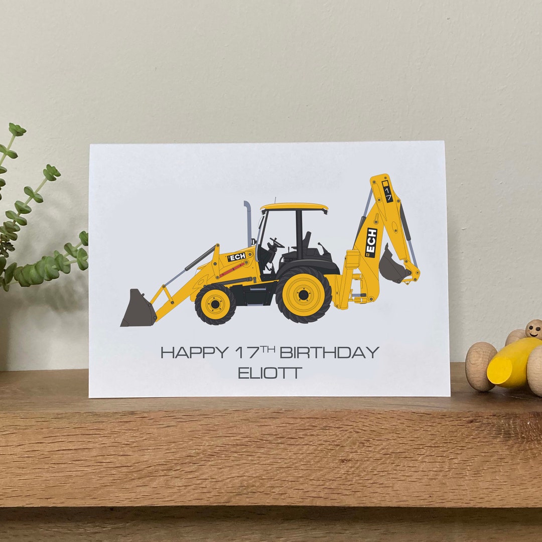 JCB 3CX Backhoe Loader Personalised Birthday Card Any Age and Name ...