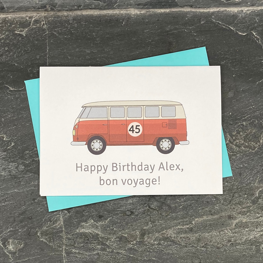 VW Campervan Birthday Personalised Card Splitscreen Transporter Bus Van ...