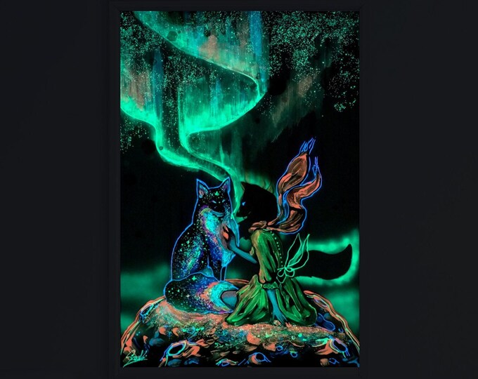 Gravity, Glow in the Dark Painting, Fox Art, Aurora Borealis, Northern ...