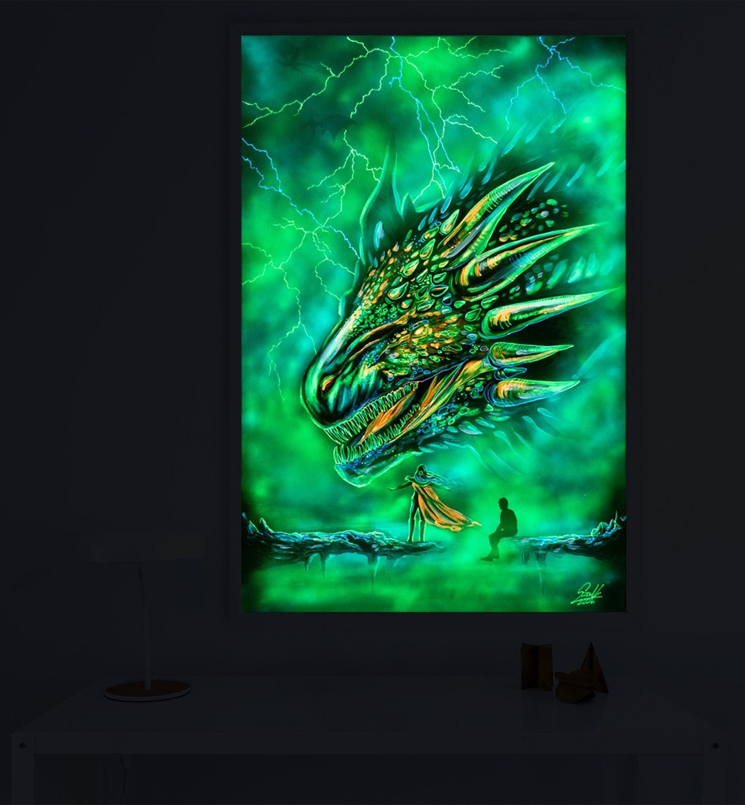 Dragon Riders I., Painting, Glow in the Dark, Dragon Art, UV ...