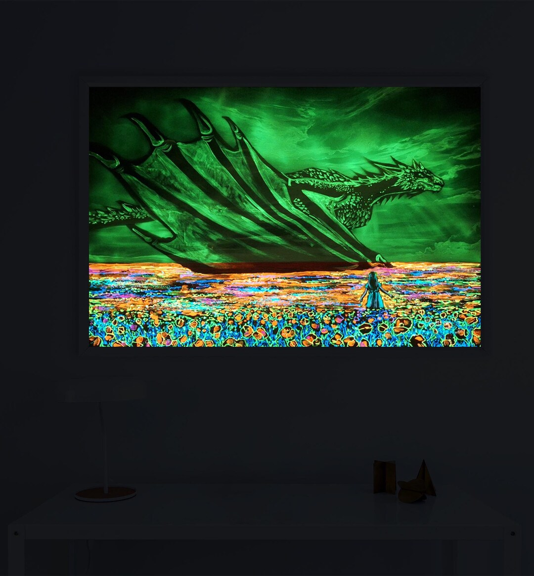 Dragon Shadow I., Glow in the Dark Painting, Dragon Art, UV, Blacklight ...