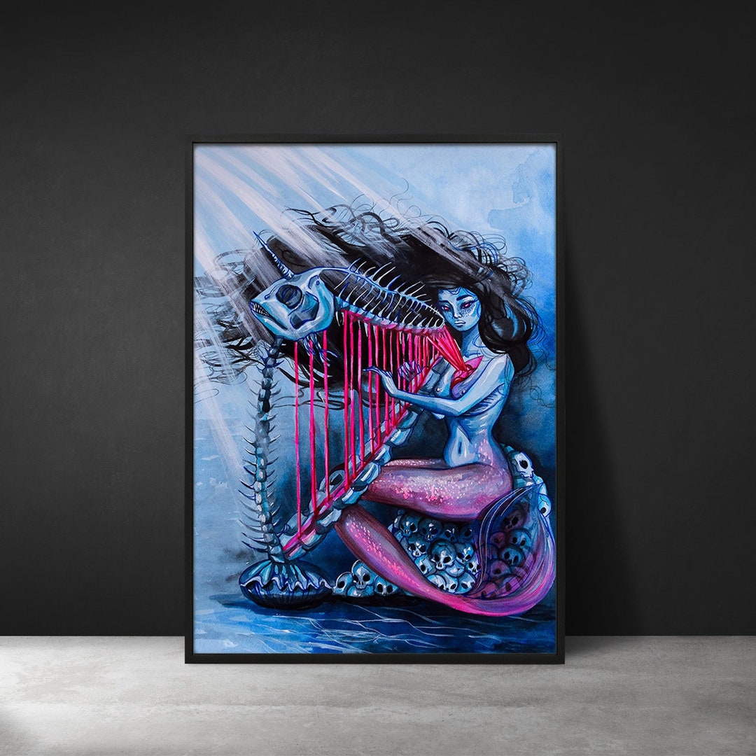 Deadly Print, Mermaid, Creepy Art, Gothic Home Decor, Death Wall Art ...