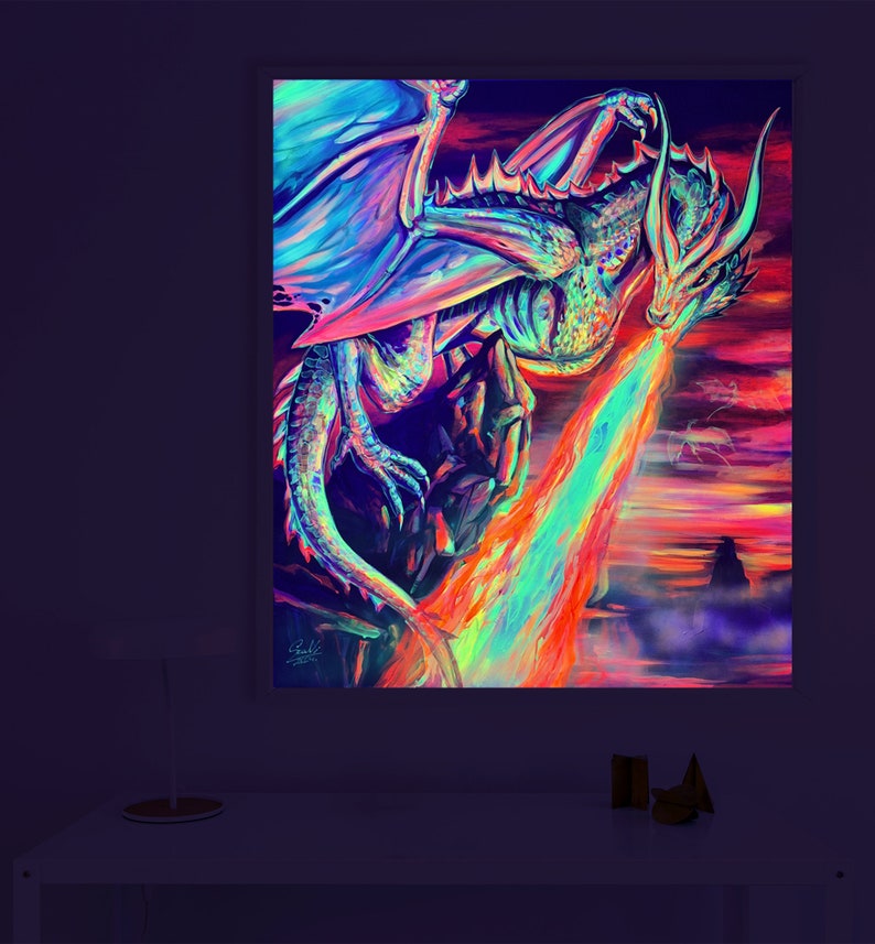 Dragon Fire III., Acrylic Painting, Glow in the Dark, Dragon Art, UV ...