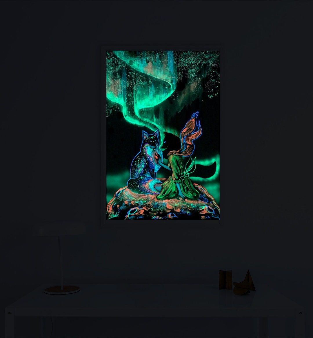 Gravity, Glow in the Dark Painting, Fox Art, Aurora Borealis, Northern ...