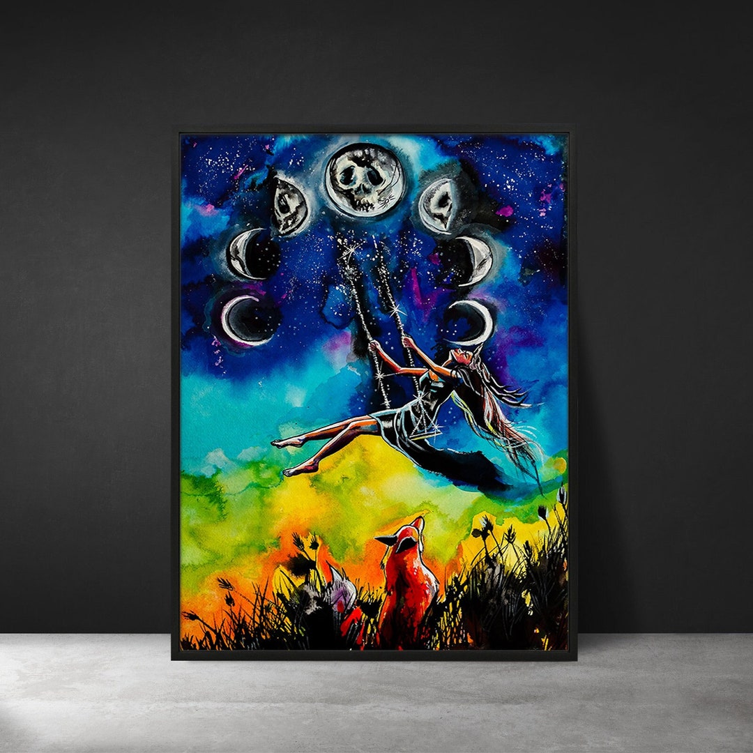 Moon Print, Fox, Gothic, Dark Art, Gothic Home Decor, Fox Print, Witch ...