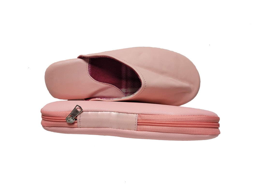 Pink Leather Travel Slippers With Case - for Men and Women! - Etsy