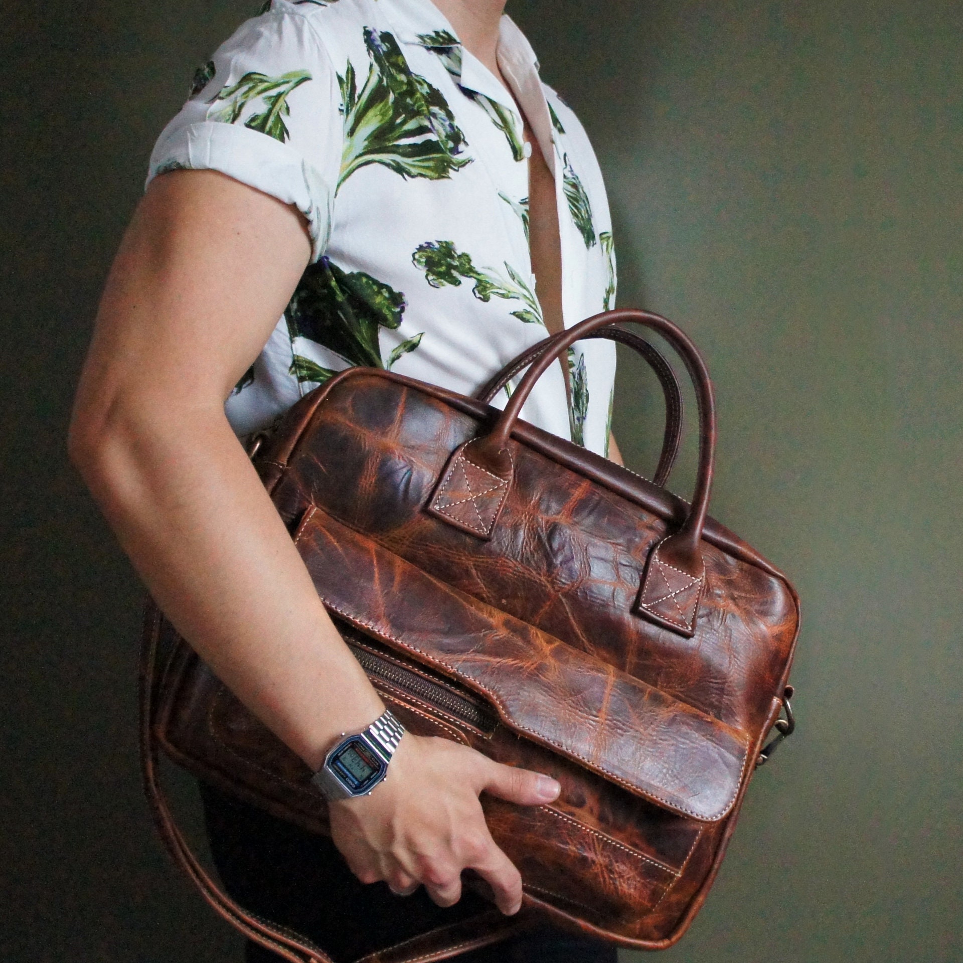 Genuine Leather Briefcase, Messenger Bag - Full-grain, Handmade for Men ...