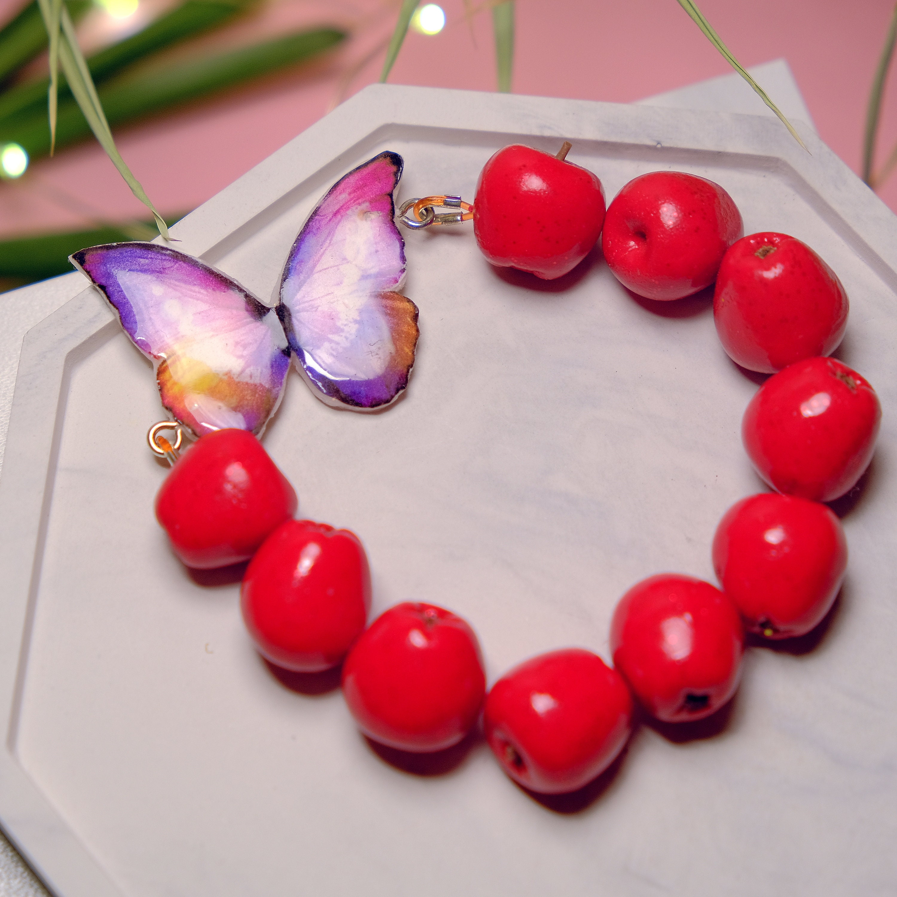 Red Apples Bracelet Apple Jewelry Polymer Clay Gift for Her Apples ...