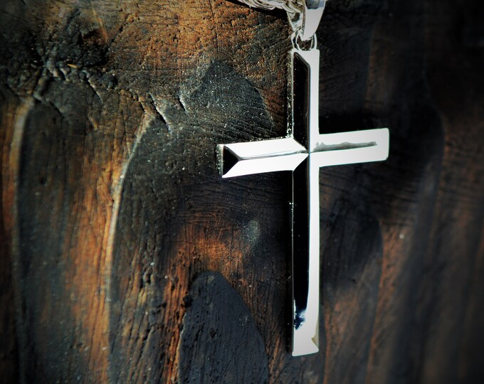 Large Silver Celtic Cross Necklace | Platinum Coated Solid Silver Cross ...