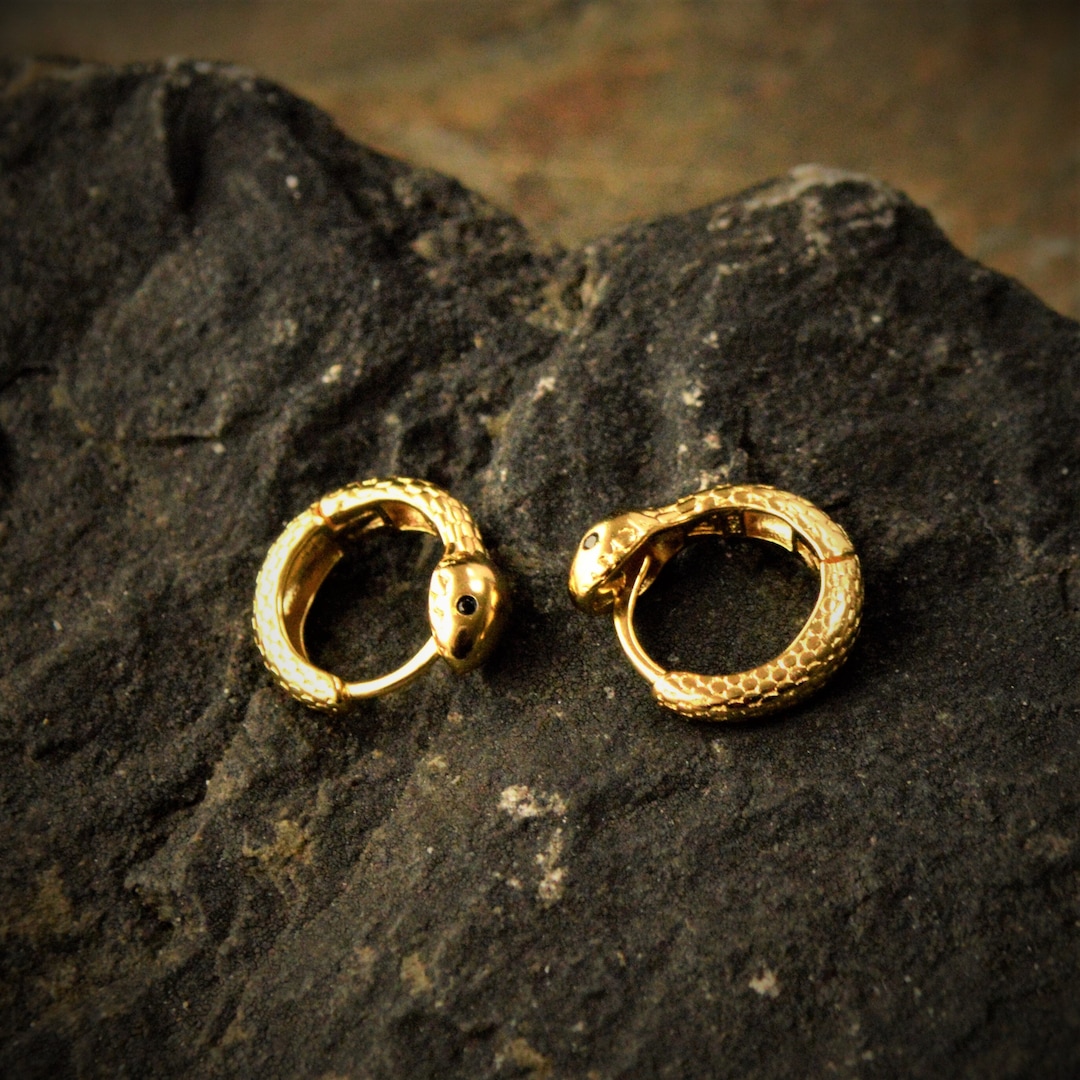 Snake Huggie Hoop Earrings | Black Spinel Eyes | Platinum or 18k ...