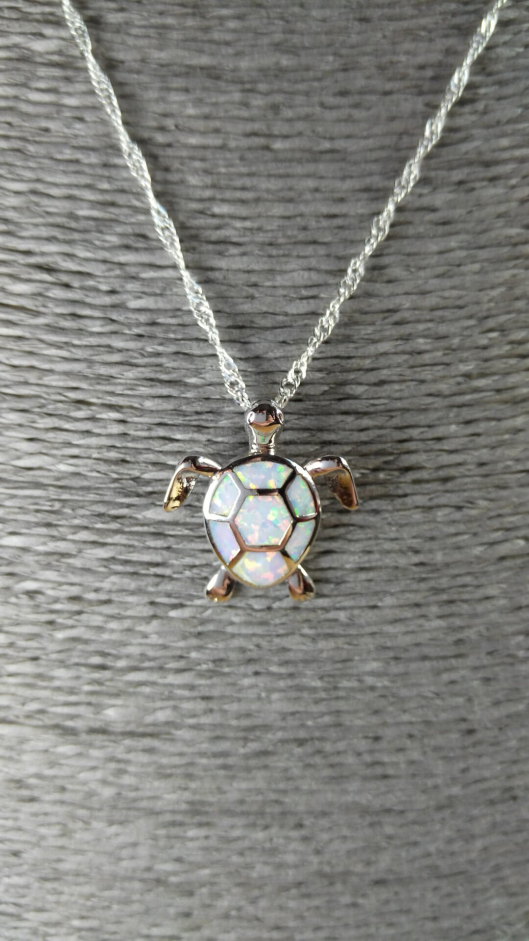 White Fire Opal Turtle Necklace | Platinum on Sterling Silver ...