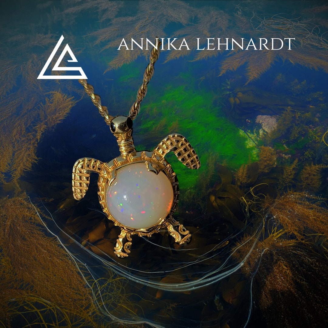 Limited Edition | 14K Solid Gold Turtle Pendant | Rare Natural Opal ...