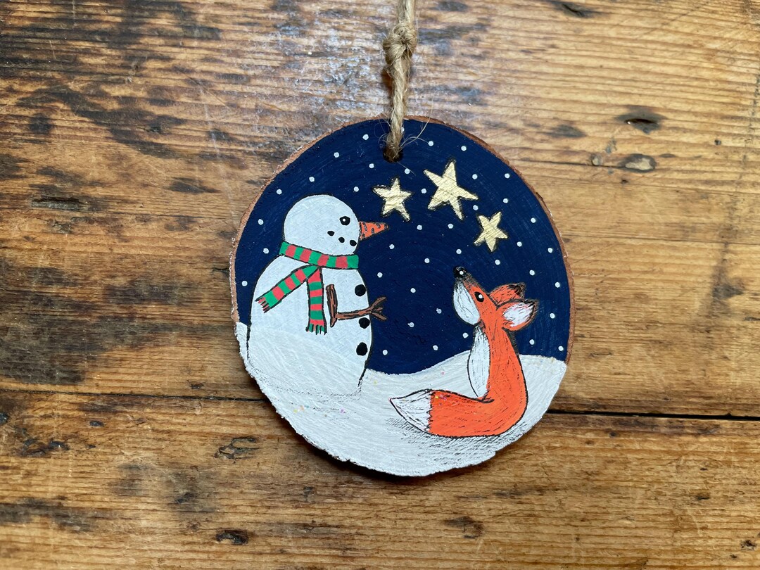 Handmade Snowman & Fox Stars Rustic Christmas Wooden Slice Tree ...