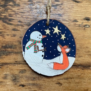 Handmade Snowman & Fox Stars Rustic Christmas Wooden Slice Tree ...