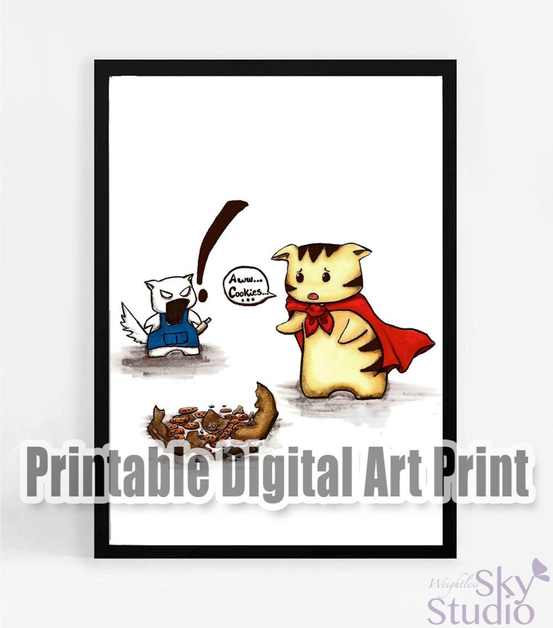 Printable Cocorons Funny Cute Cats Broken Cookies Jar Watercolor Art ...