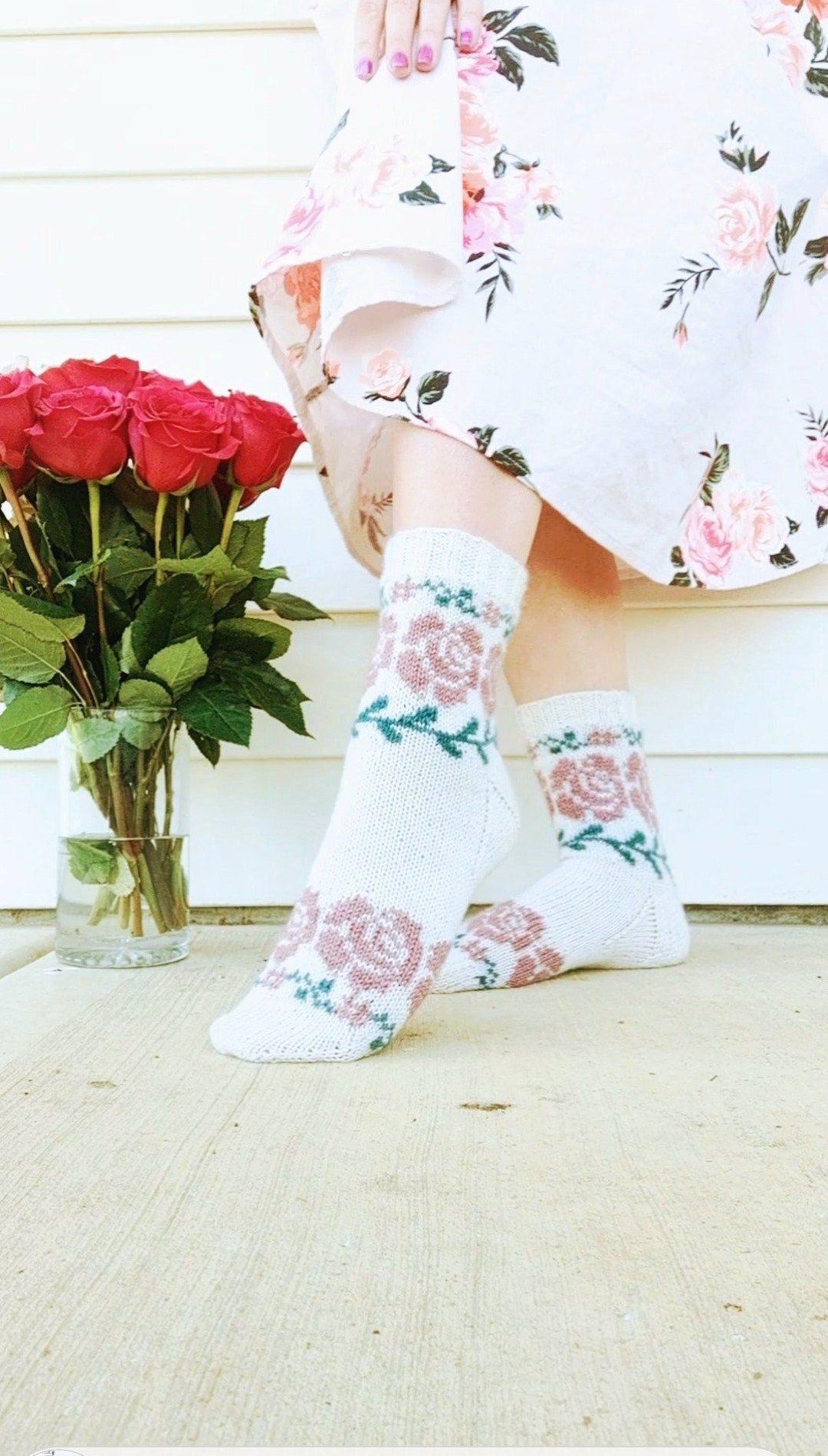 Rosie Socks/ Colorwork Sock Knitting Pattern/ Mid Calf Length Sock Heel ...