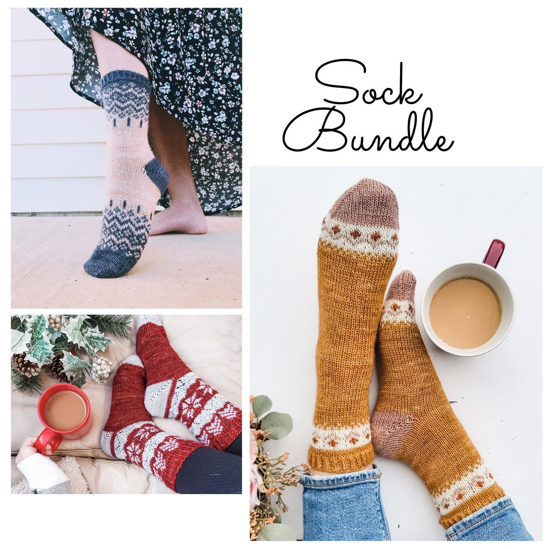 Colorwork Sock Knitting Pattern Bundle/ Mid Calf Fair Isle Socks/ Fair ...